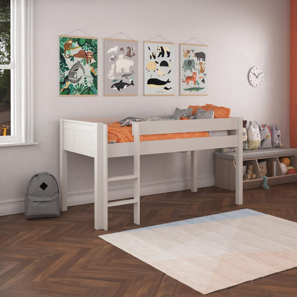 White Wooden Classic Kids Mid Sleeper Bed